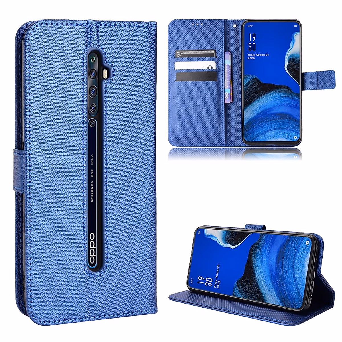 Phone Case for Oppo Reno2 F, Leather Wallet Case for Oppo Reno2 F Non-Slip PU Leather Cover, Flip Folio Book Phone Cover for Oppo Reno2 F Case Blue