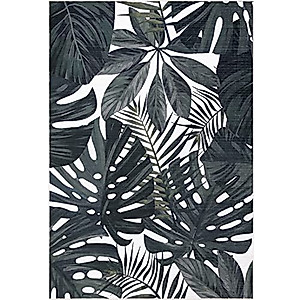 Abani 4' x 6' Rectangular Area Rugs - Machine Washable, Cream Green Leaf Contemporary Style Large Rugs, Polypropylene, Stain Resistant and Non-Shedding