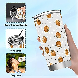 Jihqo Harvest Thanksgiving Pumpkins Tumbler with Lid and Straw, Insulated Stainless Steel Tumbler Cup, Double Walled Travel Coffee Mug Thermal Vacuum Cups for Hot & Cold Drinks 12oz