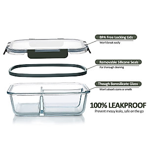 M MCIRCO [5-Pack, 36 oz Glass Meal Prep Containers 3 Compartment with Lids, [10-Pack,22 Oz] Glass Meal Prep Containers