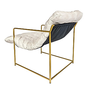 GIA Mid Century Modern Sling Accent Chair for Living Room, Bedroom, and Office, Set of 1, Upholstered in Beige Velvet Fabric with Gold Metal Base