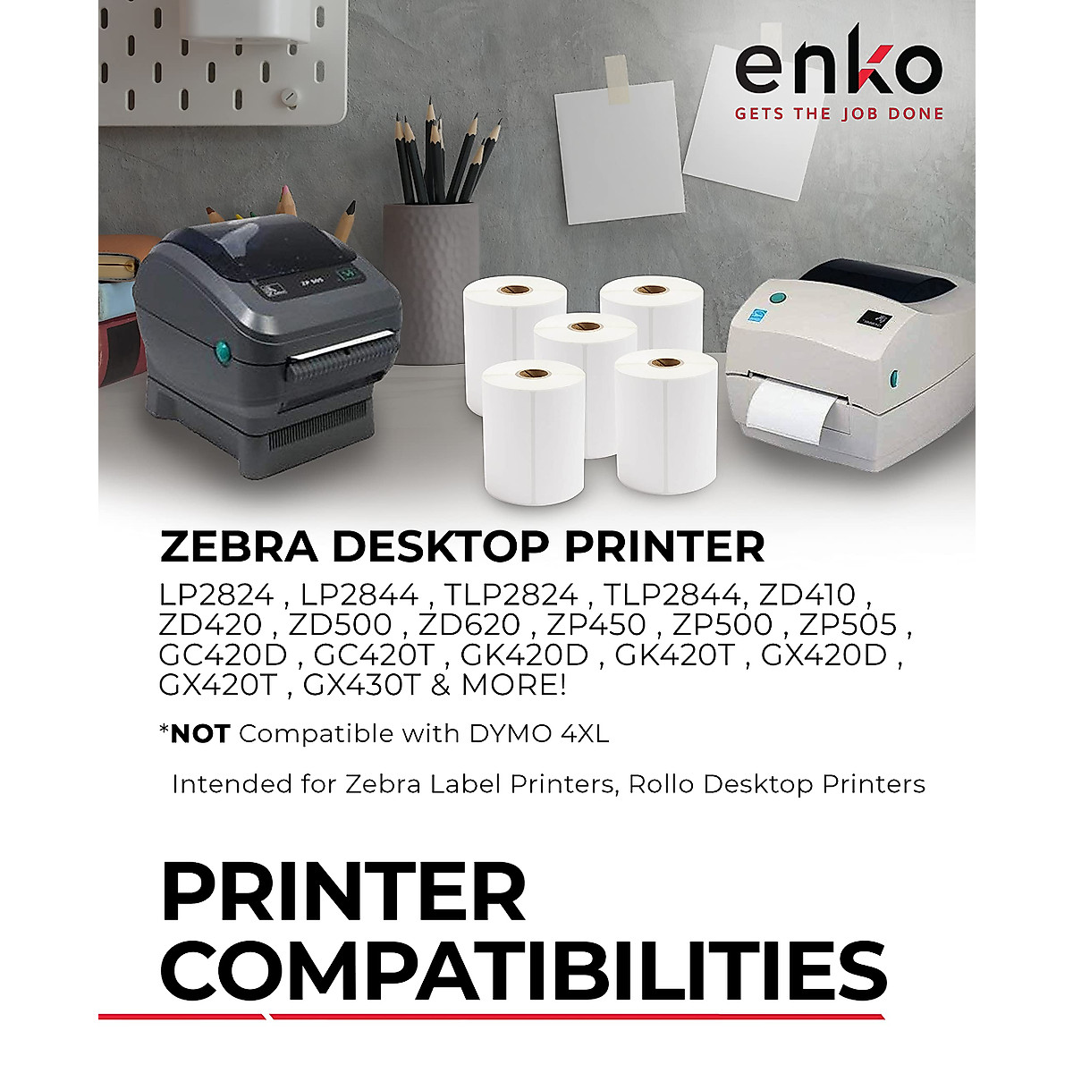 enKo - Direct Thermal Labels Compatible for Zebra/Rollo 4" x 5" Label - 1 in Core - (6 Roll, 1800 Labels)