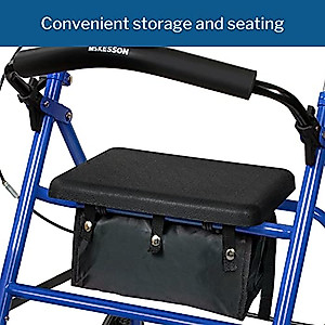 McKesson Rollator Walker with Seat and Wheels, Steel, 300 lbs Weight Capacity, Blue, 1 Count
