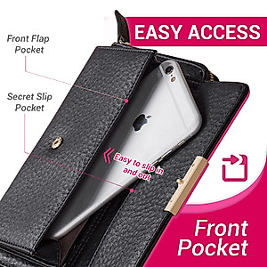 katloo Leather Crossbody Cell Phone Purse for Women, Small Crossbody Bags Ladies Clutch Wallet Shoulder Handbag with Credit Card Slot Adjustable Strap (Black)