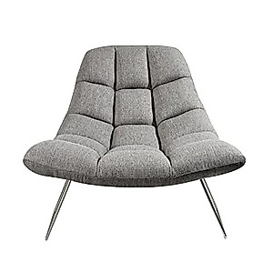 Adesso Bartlett, Accent Chair, Light Grey Soft Textured Fabric, Brushed steel leg frame