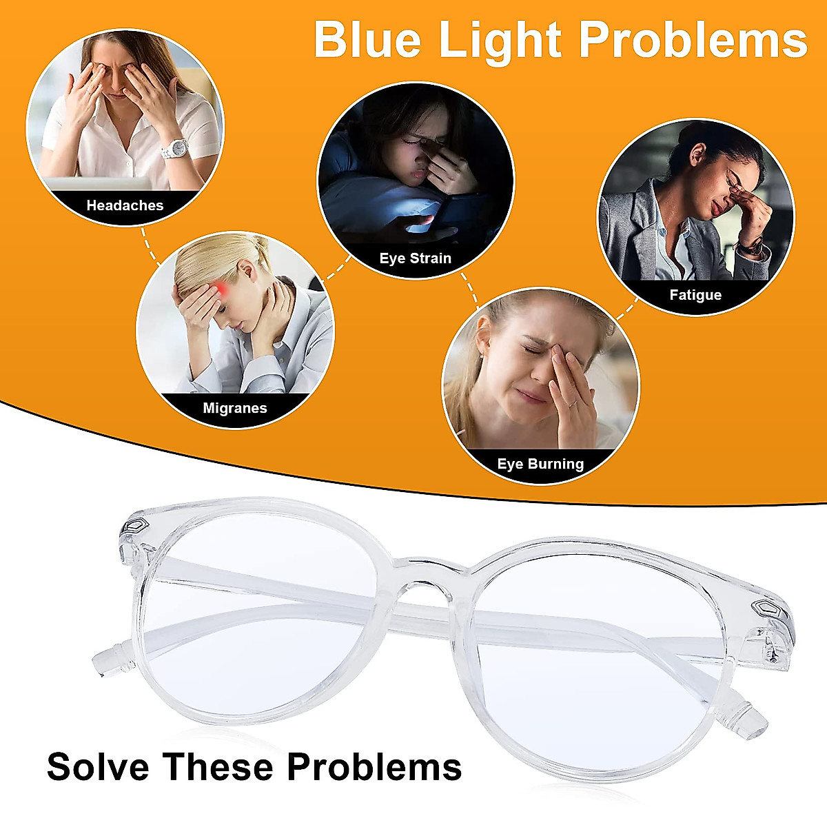 Craebuer Clear Glasses for Women Men, Retro Round Blue light Blocking Reading Eyeglasses with Lightweight Frame, Anti Eyestrain UV Glare Filter Eyewear