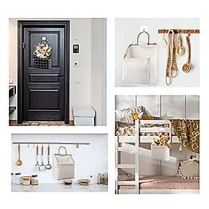 Surblue Wall Hanging Storage Bag with Sticky Hook, Closet Hanging Storage for Pocket, Bathroom Dormitory Organizer Bag, Linen Cotton Organizer Box Containers for Bedroom(Grey)