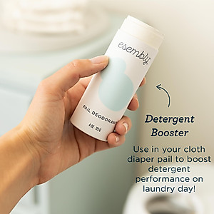 Esembly Pail Deodorant, Shakable Powder Deodorizer for Diaper Pails, Keeps Diapers, Gym Clothes and Dirty Laundry Smelling Fresh, Scents of Rosemary, Lemon and Grapefruit, 4oz
