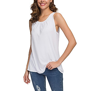 TASAMO Women's Casual Cami Shirt Sleeveless Tank Top Basic Blouse (Medium, White)