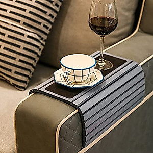Sofa Arm Tray Table Slinky Secure/Flexible/Foldable Couch Tray Table with Non-Slip Mat for Drinks, Food, Phone or Remote. Sustainable Slinky Bamboo Design (16.5" L x 13.25" W x 0.4" H, Grey)