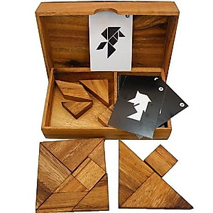 Logic Tangram Set with Play Cards Wooden Puzzle Game