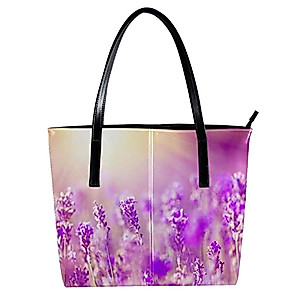 Women's Leather Tote Shoulder Bag, Big Capacity Lavender Handbag