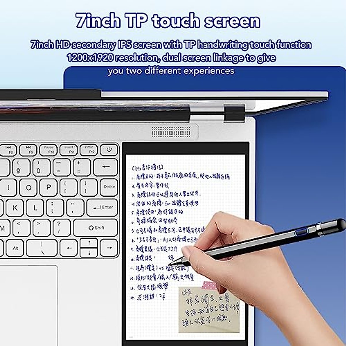 ASHATA for Win 11 Double Screen Laptop 15.6 inch, for Intel Celeron N5105 Quad Core Quad Processor Up to 2.9GHz 16G RAM Notebook with 7in IPS Screen, Backlight Keyboard (16GB+1TB)