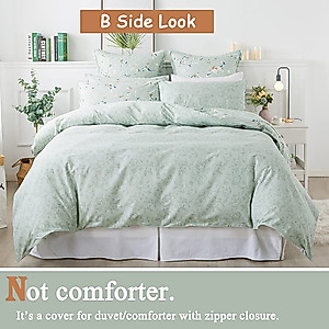 FADFAY Twin XL Duvet Cover, 100% Cotton Teal/Light Green Reversible Comforter Cover College Dorm Room Bedding Sets - Ultra Soft Pattern Printed Leaf Bedding, 3Pcs, Twin Extra Long