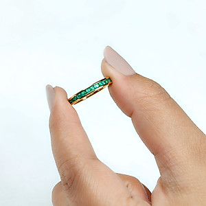 Rosec Jewels Emerald Eternity Band Ring for Women, AAA Quality, Certified Natural Emerald Anniversary Ring - Ready To Gift, 14K Yellow Gold, Size:US 9.00