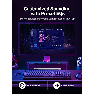 Fosi Audio C4 Computer Speakers, PC RGB Gaming Sound Bar Bluetooth Speaker for Desktop Monitor, Laptop, Console, Portable Wireless Soundbar with Rhythmic Lighting and Bass