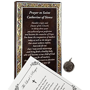 Saint Catherine Of Siena Medal Necklace with Confirmation Dove Charm | St Catherine Of Siena Pendant Jewelry,Holy Spirit Dove Pendant, Lord's Prayer Card | Catholic Patron Saint Of Italy Themed Set