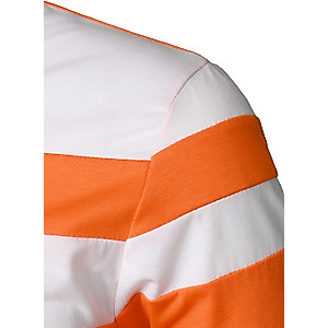 HOOD CREW Men’s Long Sleeve Polo Shirt Casual Slim Fit Shirts Contrast Color Patchwork T Shirts Cotton Tops Orange XXL