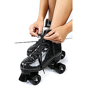 Roller Skates for Men, Women,Shiny Light Up Roller Skates for Beginner,Outdoor and Indoor Four Wheels High-Top Roller Skates (Black Crystal,Flash Wheel,37)