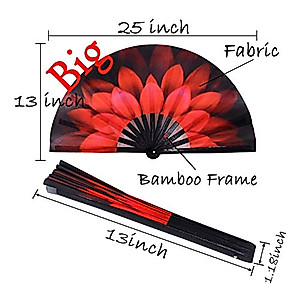 Meifan Rave Clack Large Folding Hand Fans for WomenMen, Chinese Japanese Bamboo Fans Handheld Fans for Festival, Dance, Gift, Performance, Decorations (Lotus flower)