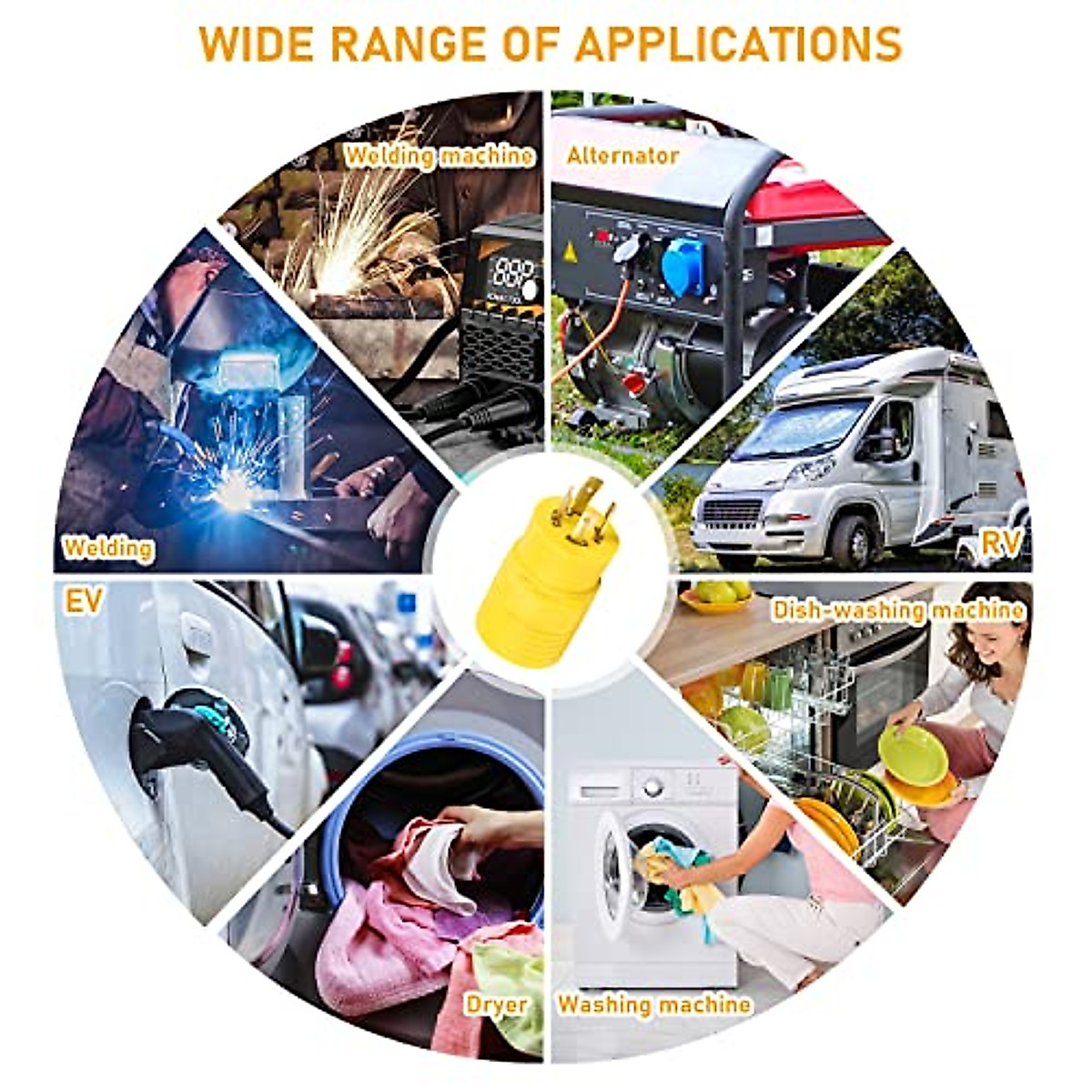 HDWS NEMA L14-30P to 6-50R 240V Compact Generator Adapter Connector, 30Amp Twist Lock 4 Prong Male Plug to 3 Prong Female Receptacle Adapter for Welder Generator Dryer EV Charger, Yellow