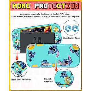 Xinocy for Nintendo Switch Lite 7 in 1 Storage Accessories Kit with Travel Carrying Case+Switch Lite Protective Cover+Game Case Holder+Strap+Sticker+2 Thumb Caps Cute Shell for Boys Kids Girls -Stit