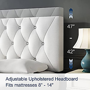 Molblly Queen Size Platform Bed Frame with Adjustable Headboard, Linen Fabric Wrap, Strong Frame and Wooden Slats Support, No Box Spring Needed, Non-Slip and Noise-Free, Easy Assembly, Off-White
