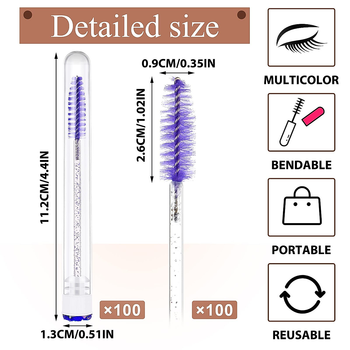 200 Pieces Mascara Wand Tube Set 100 Pcs Lash Spoolies for Eyelash Extensions 100 Pcs Diamond Empty Mascara Brush Disposable Colorful Eyebrow Applicator Makeup Tool, Mix Color (Lovely)