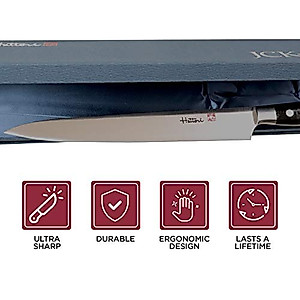 JCK ORIGINAL Hattori Japanese Chef’s Knife, FH-14L Professional Sujihiki Knife, VG-10 Cobalt Steel Pro Kitchen Knife with Ergonomic Black Linen Micarta Handle, 11.8 inch