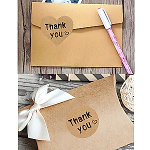 Thank You Stickers Roll 1000pcs Adhesive Labels Kraft Paper with Black Hearts, Decorative Sealing Stickers for Christmas Gifts, Wedding, Party