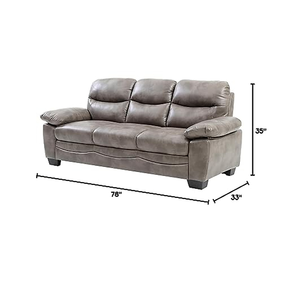 Glory Furniture Upholstered Sofa, Gray Faux Leather