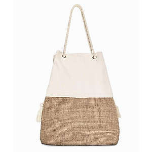 Large Beach Bag - woven beach bag - Canvas and Jute boho Tote Summer Shoulder Bag -Travel tote