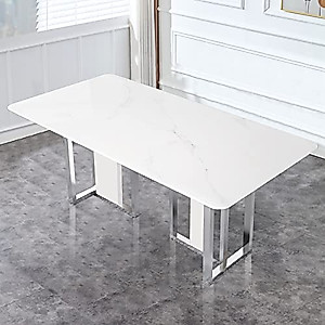 Dining Room Table Set for 6,Modern 71 Inch Rectangular Dining Table For 6-8 Persons,With 6 Black Faux Leather Upholstered High-Back Dining Chairs For Dining Room / Kitchen (Table + 6 Black Chair)