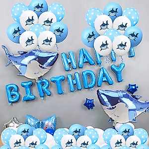 SAKOLLA Set of 22 Shark Theme Party, 2 x 37" Large Shark Foil Balloons and 20 x 12" Shark Latex Balloons