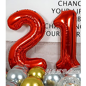 AULE 40 Inch Big Red Foil 21 Number Balloons for Women Large 21st Happy Birthday Decorations Giant Huge Helium Mylar 12 Anniversary Party Decor