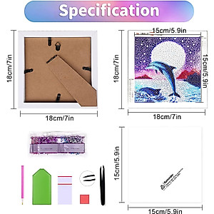 5D Diamond Painting Kits for Kids, Diamond Painting Kits Animals with Wooden Frame, Dolphin Diamond Painting Kits for Beginners, Girls, Adults, Diamond Painting Pictures, Arts Craft for Home Decor