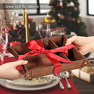 SITHON Valet Tray Desktop Storage Organizer – Removable 2 Compartments Catchall Tray Bedside Vanity Tray Nightstand Caddy Holder Desk Storage Plate for Remote Controller, Keys, Phone, Jewelry, Brown