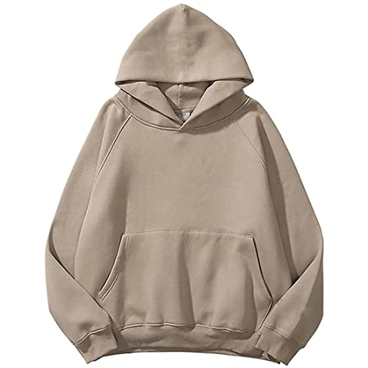 FLYCHEN Men's Solid Color Loose Hoodie Hip Hop Couples Long Sleeve Unisex Sweatshirt Khaki XL