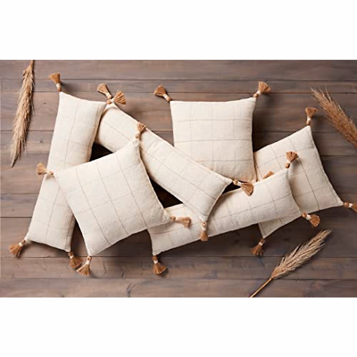 Mud Pie Woven Check Pillows, TAN