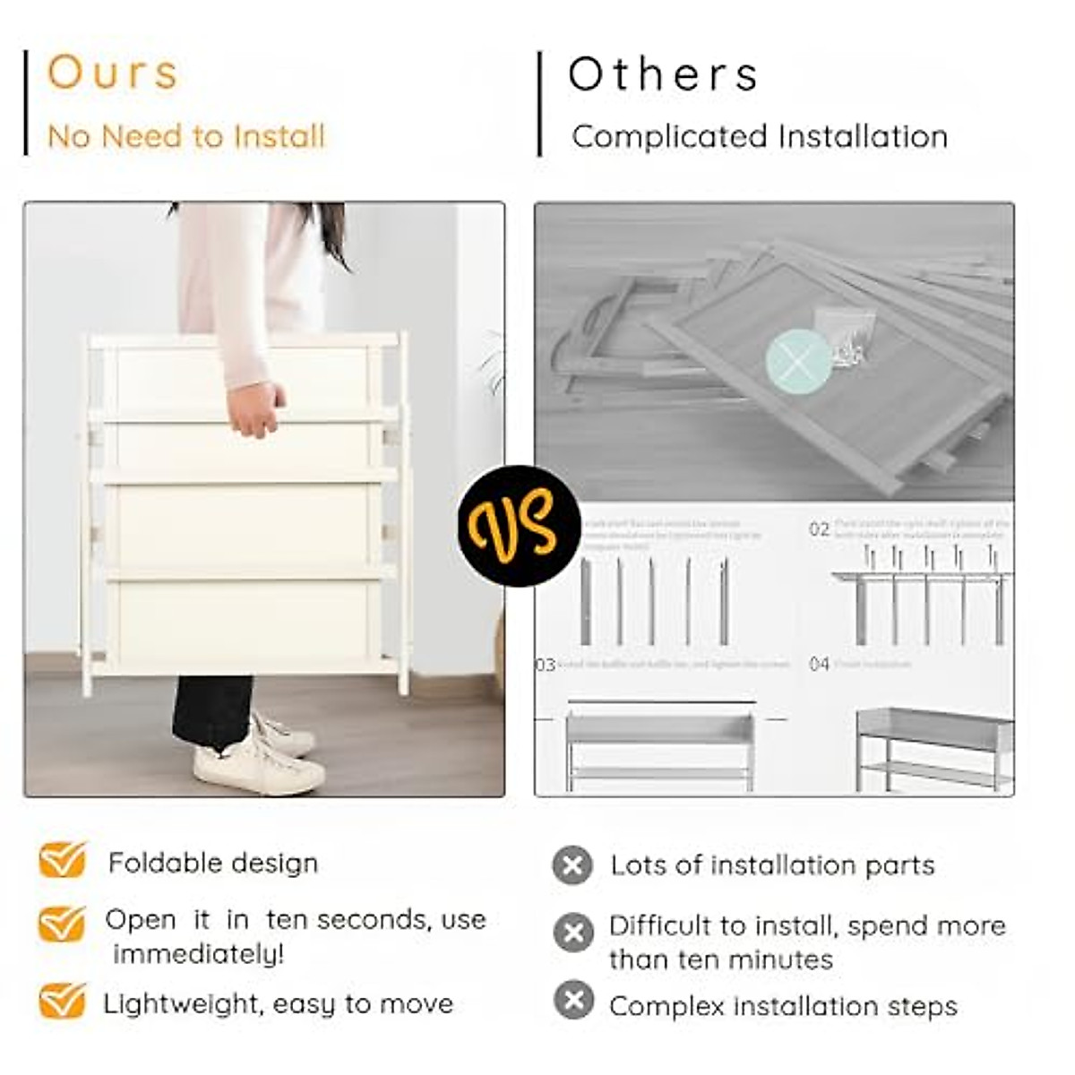 COMAX Folding Bamboo Shoe Rack for Entryway Small Space, Installation-Free Foldable Shoes Storage Organizer, Free Standing Three Shelf Shoe Stand for 6-9 Pairs, Small Shoe Rack 3 Tier 20 Inch Wide