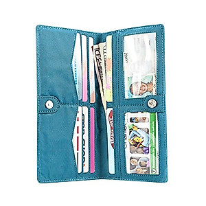Big Skinny Women's Leather Executive Bi-Fold Checkbook Slim Wallet, Holds Up to 40 Cards,Lightweight, Slim, Ocean Blue