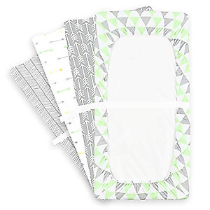 Changing Pad Cover – Premium Baby Changing Pad Covers 4 Pack – Boy or Girl Changing Pad Cover – Pure Cotton Machine Washable Grey and White Changing Table Cover – Diaper Changing Pad Cover Sheets