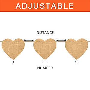 ThxToms (15 Pcs) Heart-Shape Burlap Banner, DIY Custom Banners, Party Decor for Birthday, Wedding, Baby Shower and Graduation, 14.6ft