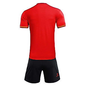KELME Soccer Jersey Uniform Set Kids Adults Boys Girls - Soccer Jersey and Shorts Athletic Sport Team Youth Football Jersey (Red/Dark Gray, Small)