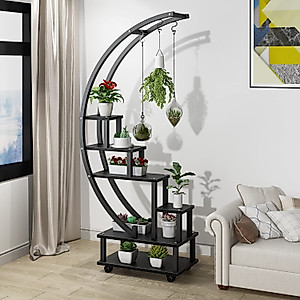 2 Pcs 6 Tier Tall Metal Indoor Plant Stand with Detachable Wheels, Half-Moon-Shaped Plant Shelf Holder for Outdoor Clearance, Multi-Purpose Plant Stands for Home Decor, Balcony, Patio, Garden
