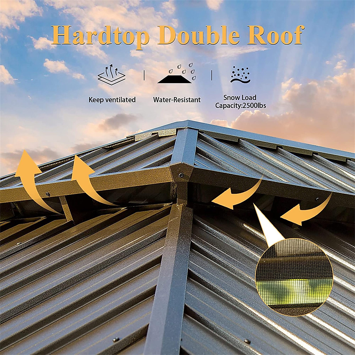 Evedy 12'x16' Hardtop Gazebo Outdoor Aluminum Gazebos Grill with Galvanized Steel Double Canopy for Patios Deck Backyard,Curtains&Netting