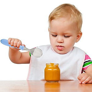 16 Pieces Toddler Fork and Spoon Silverware Set Stainless Steel Baby Utensils Round Handle & Tines for Safe Baby Toddler Self Feeding