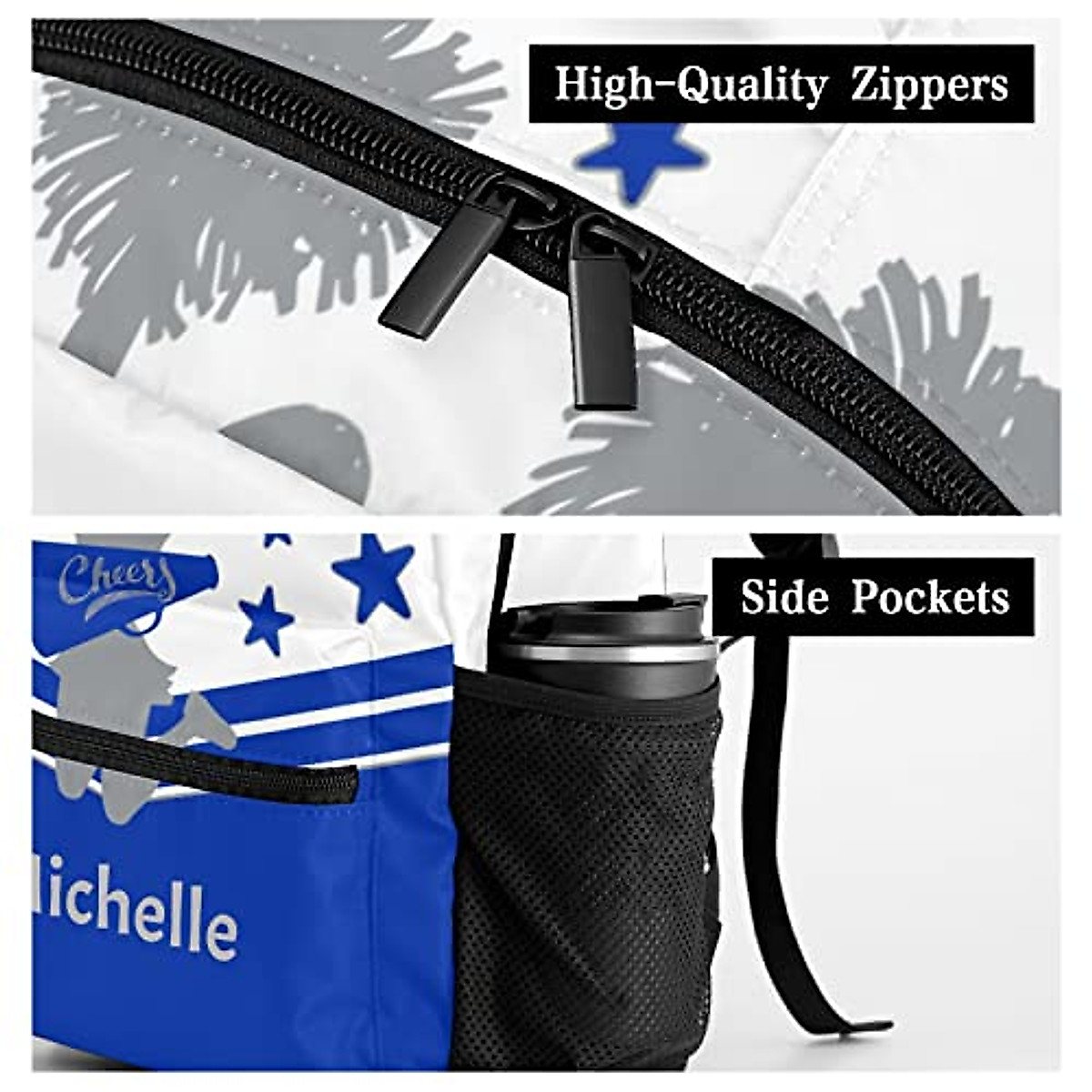 WOWPersonalTailor Cheers Blue Cheerleader Shoulder Backpack Waterproof Travel Bag for Family Friends Gifts