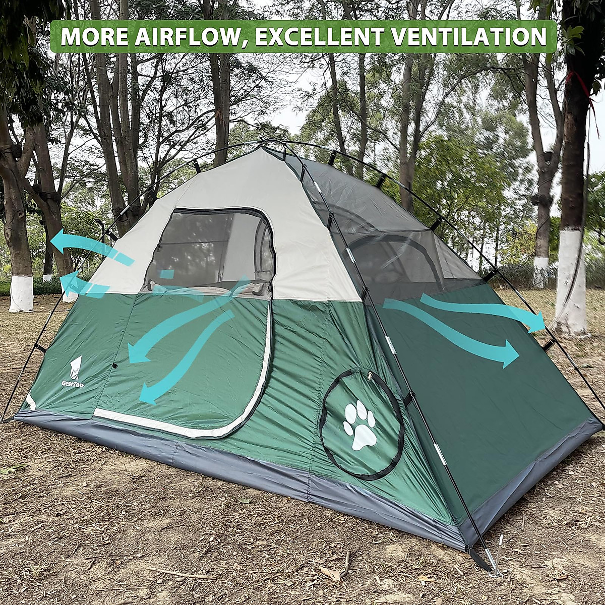 GEERTOP 2 Person Camping Tent with Dog Room Gear Storage Compartment, Lightweight 3 Season Backpacking Tent 2 Room Mesh Divider for Camp Hiking Outdoor Travel with Pet