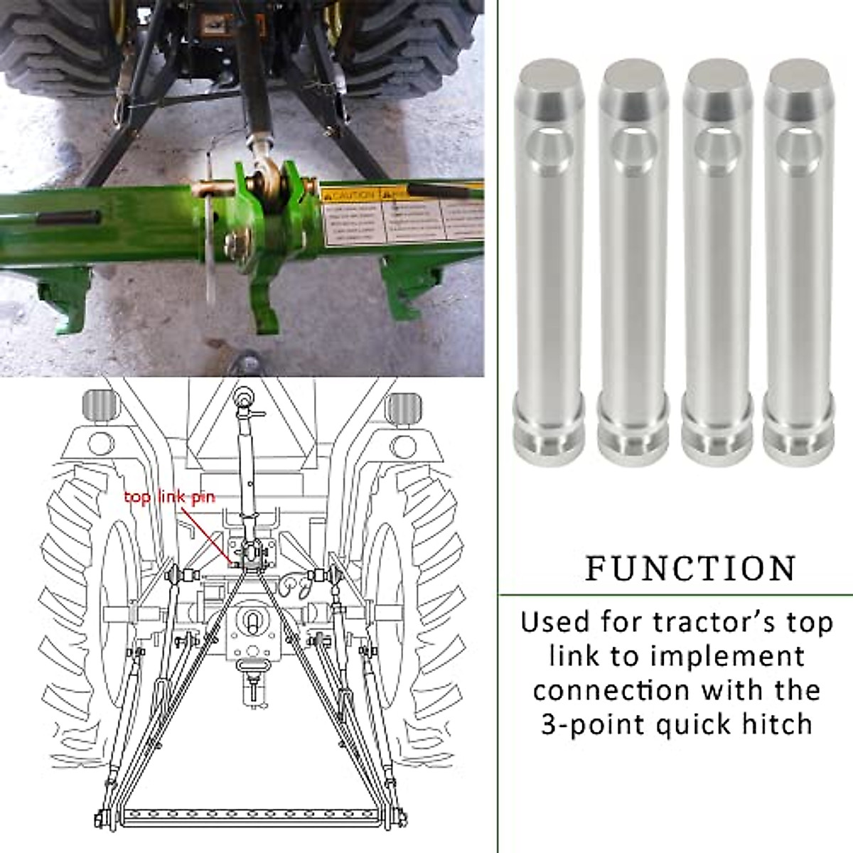 Yoursme S07070200 Cat 1 Top Link Pin Hitch Accessories for Tractors, 5-1/2” – 3/4”, Replace 195589M1, AC339942, 4 Packs